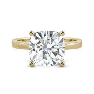 Charles & Colvard Created Moissanite 9mm Cushion Cut Solitaire Ring for Women | 3.3 cttw DEW | Lab Grown | Solid 14K Yellow Gold | Size 7