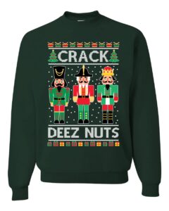 wild bobby crack deez nuts meme ugly christmas sweater unisex crewneck sweatshirt, forest green, small