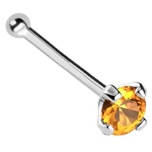 jewelry avalanche 22g solid 14kt gold nose bone stud with prong set real citrine gemstone, 14kt yellow gold or 14kt white gold - november birthstone nose ring-nbwg_cn-2.5mm