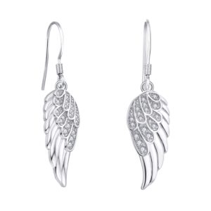 starchenie angel wings dangle earrings for women 925 sterling silver cubic zirconia