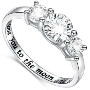 ladytree wedding promise engagement rings for women her girlfriend 3 round cubic zirconia cz stones s925 sterling silver size 8 engraved i love you to the moon and back