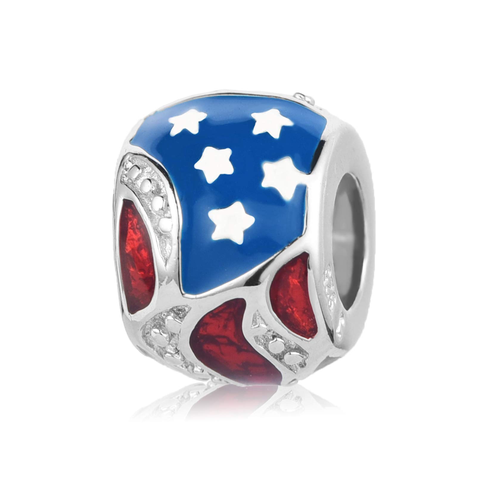 MiniJewelry Women USA Flag Icon Spacer Charm Compatible with Pandora Bracelets America Independence Day Star Blue Red Sterling Silver Bead Family Birthday Christmas