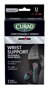 curad ironman wrist support, reversible rigid wrist brace for mild sprains, strains, joint injuries, carpal tunnel pain management, 2 adjustable straps, universal fit for right or left wrist, 1 brace