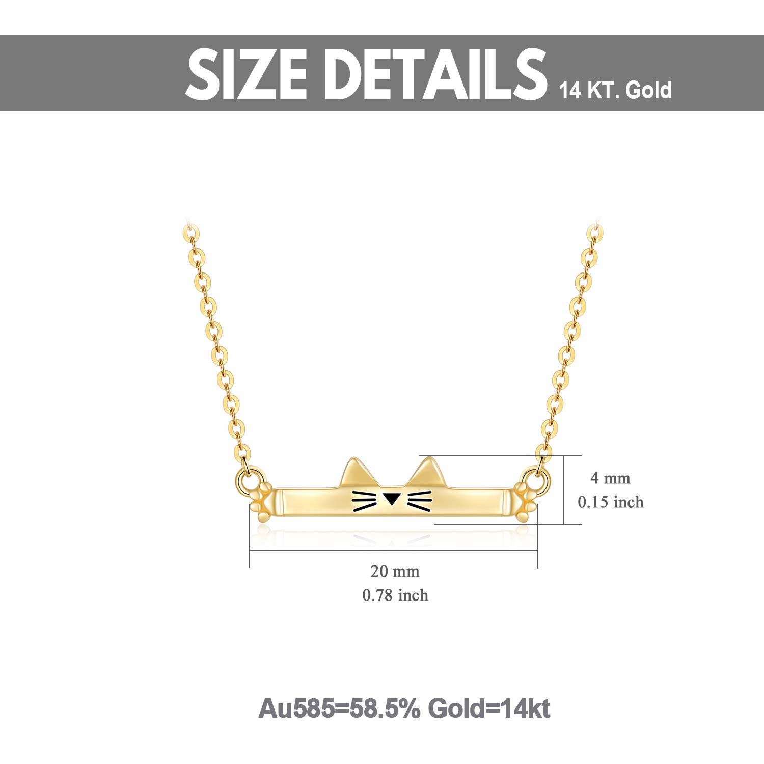 SISGEM 14K Solid Yellow Gold Cat Bar Necklace for Women,Cute Cat Pengdant Necklace Mother's Day Birthday Gifts for Her,Adjustable Chain 16''+2'' (Yellow)