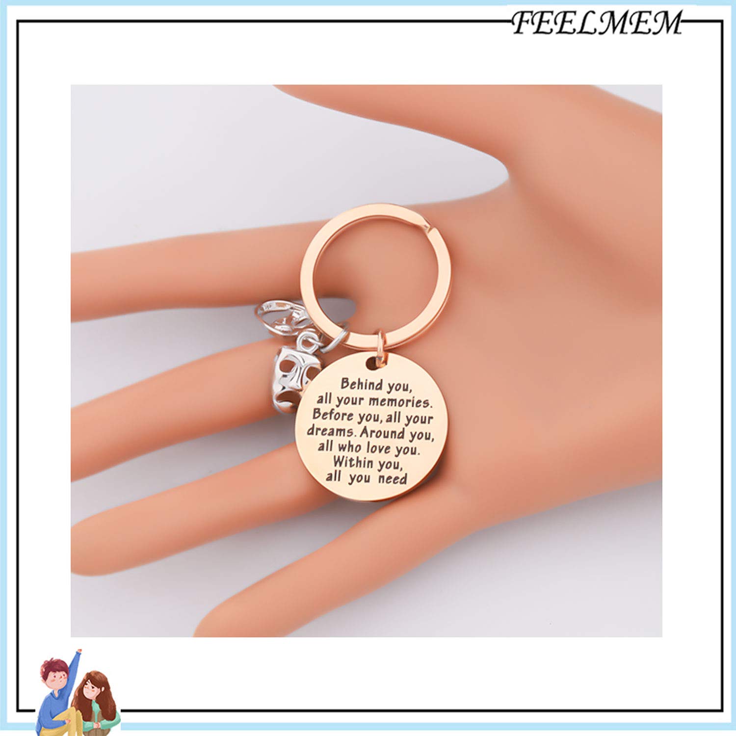 FEELMEM Theatre Drama Gift Drama Student Graduation Gift Keychain Behind You All Memories Theatre Jewelry for Actor Performer(RG)