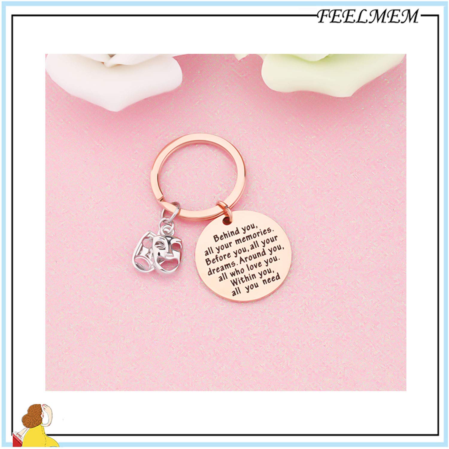 FEELMEM Theatre Drama Gift Drama Student Graduation Gift Keychain Behind You All Memories Theatre Jewelry for Actor Performer(RG)