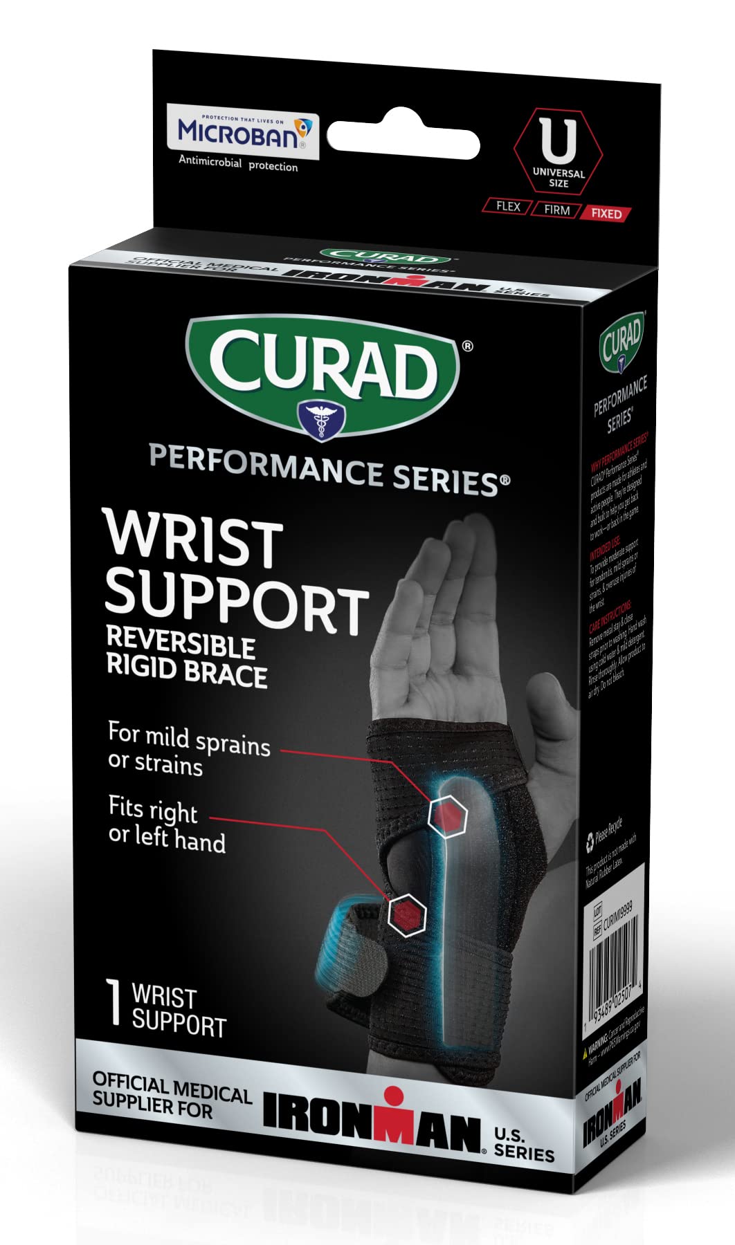 CURAD IRONMAN Wrist Support, Reversible Rigid Wrist Brace for Mild Sprains, Strains, Joint Injuries, Carpal Tunnel Pain Management, 2 Adjustable Straps, Universal Fit for Right or Left Wrist, 1 Brace