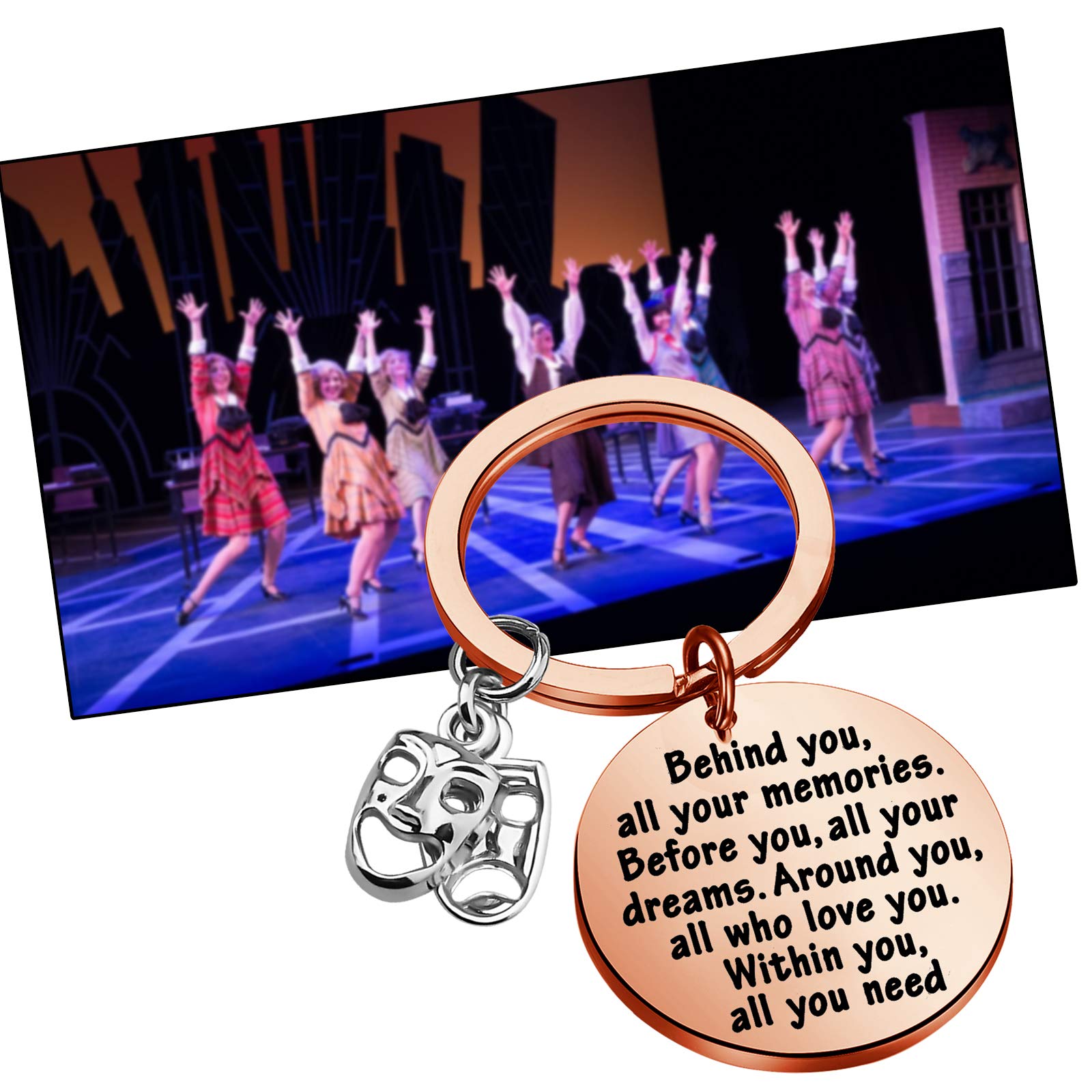 FEELMEM Theatre Drama Gift Drama Student Graduation Gift Keychain Behind You All Memories Theatre Jewelry for Actor Performer(RG)