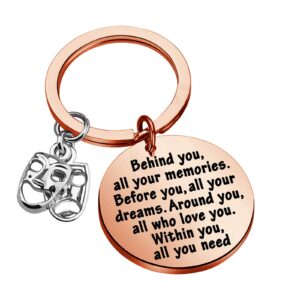 feelmem theatre drama gift drama student graduation gift keychain behind you all memories theatre jewelry for actor performer(rg)