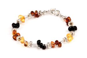 amberage natural baltic amber bracelet for women/teens - hand made from polished/certified baltic amber beads (multi)