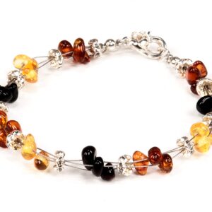 AMBERAGE Natural Baltic Amber Bracelet for Women/Teens - Hand Made from Polished/Certified Baltic Amber Beads (Multi)