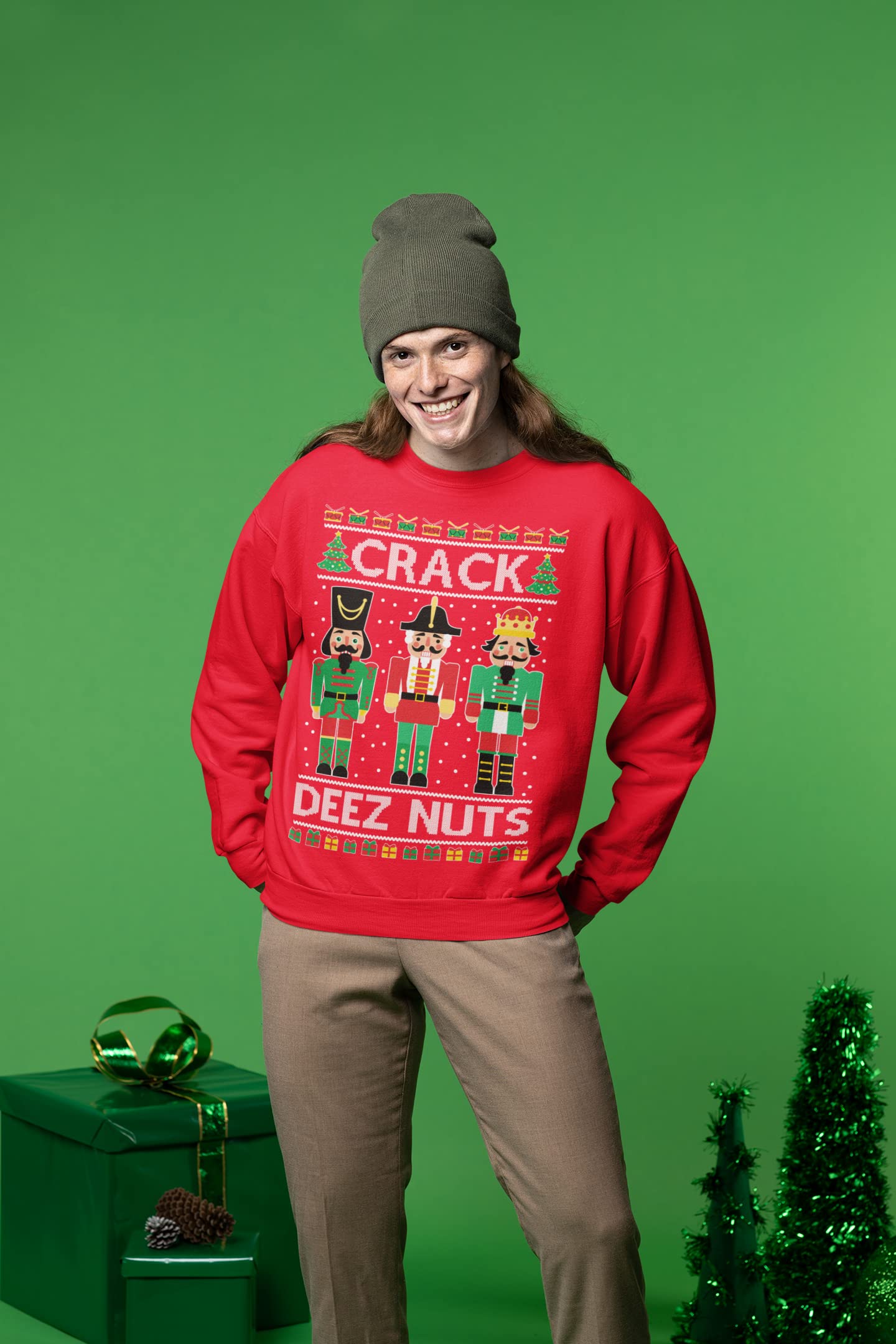 Wild Bobby Crack Deez Nuts Meme Ugly Christmas Sweater Unisex Crewneck Sweatshirt, Forest Green, Small