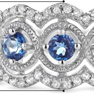 Lexi and Rose 925 Sterling Silver London Blue Topaz & Lab Created White Sapphire Band Ring - Size 9