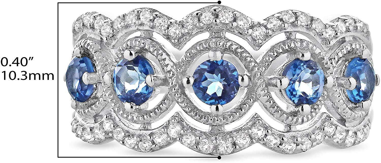 Lexi and Rose 925 Sterling Silver London Blue Topaz & Lab Created White Sapphire Band Ring - Size 9