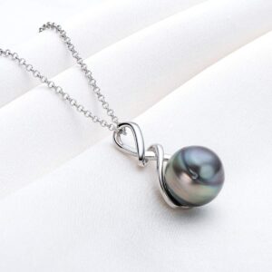 DENGGUANG Pearl Necklace for Women Tahitian Black Pearl Pendant Silver Southsea Cultured Baroque Necklace Choker Chain Jewelry Christmas Gift(Size 12mm)