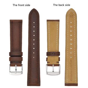 BISONSTRAP Watch Strap 18mm, Vintage Leather Replacement Watch Band, Brown