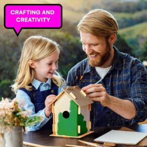 Neliblu DIY 12 Wooden Bird Houses - Creative Arts and Crafts Set for Kids and Adults - Unfinished Wood Birdhouse Kits with Paint Strips, Brushes, Stickers, and Strings - 3 Different Shapes, 2 Sizes