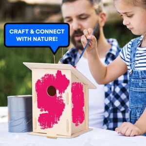 Neliblu DIY 12 Wooden Bird Houses - Creative Arts and Crafts Set for Kids and Adults - Unfinished Wood Birdhouse Kits with Paint Strips, Brushes, Stickers, and Strings - 3 Different Shapes, 2 Sizes