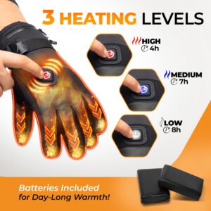 Foxelli Heated Gloves for Men & Women - 3 Heat Settings, Touchscreen Compatible, Rechargeable Waterproof Electric Gloves for Winter Outdoor Sports