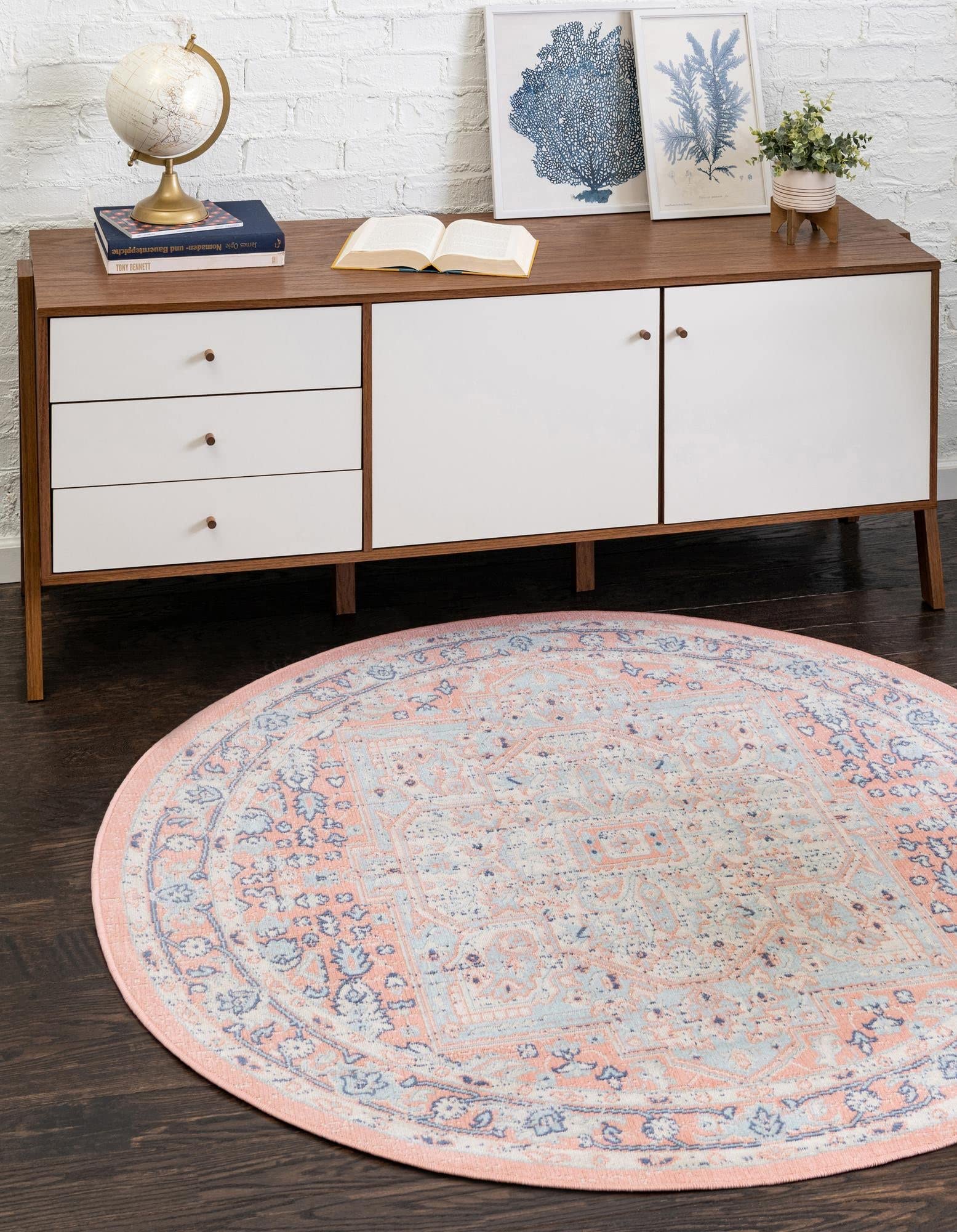 Unique Loom Whitney Collection Area Rug - Milano (5' 3" Round, Powder Pink/ Blue)