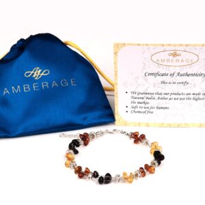 AMBERAGE Natural Baltic Amber Bracelet for Women/Teens - Hand Made from Polished/Certified Baltic Amber Beads (Multi)