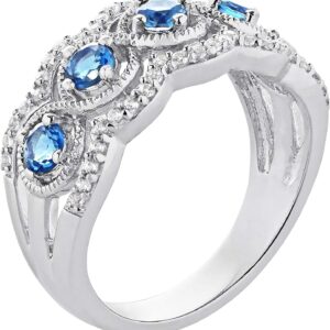 Lexi and Rose 925 Sterling Silver London Blue Topaz & Lab Created White Sapphire Band Ring - Size 9