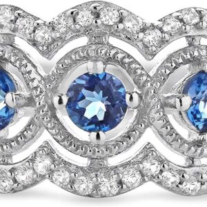 Lexi and Rose 925 Sterling Silver London Blue Topaz & Lab Created White Sapphire Band Ring - Size 9