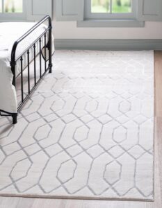 unique loom glam collection area rug - trellis (3' 3" x 5' 3" rectangle, white silver/ silver)