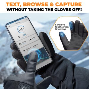 Foxelli Heated Gloves for Men & Women - 3 Heat Settings, Touchscreen Compatible, Rechargeable Waterproof Electric Gloves for Winter Outdoor Sports