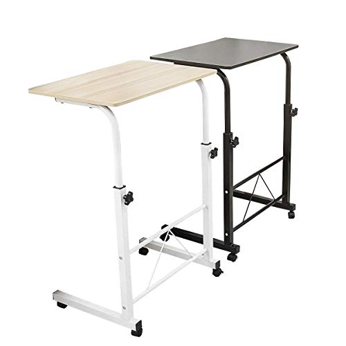 Artiss Wooden Adjustable Height Mobile Computer Desk Student Dorm Multifunctional Folding Table Bedside Desk Laptop Desk Table - (Color: White)