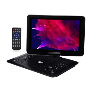 portable dvd player with 10.1" high-definition swivel screen, built-in 5 hours rechargeable battery, stereo sound, region free,support usb/sd/av out and in