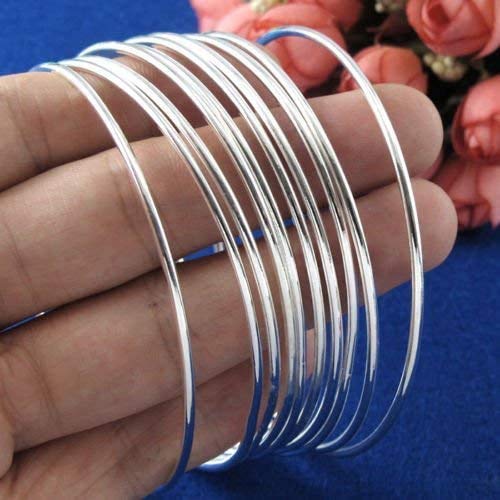 Sdouefos Classic 6pcs Lots 925 Silver Thin Stackable Polished Bangle Bracelet with Fresh Simple Bracelet Cuff Bangle