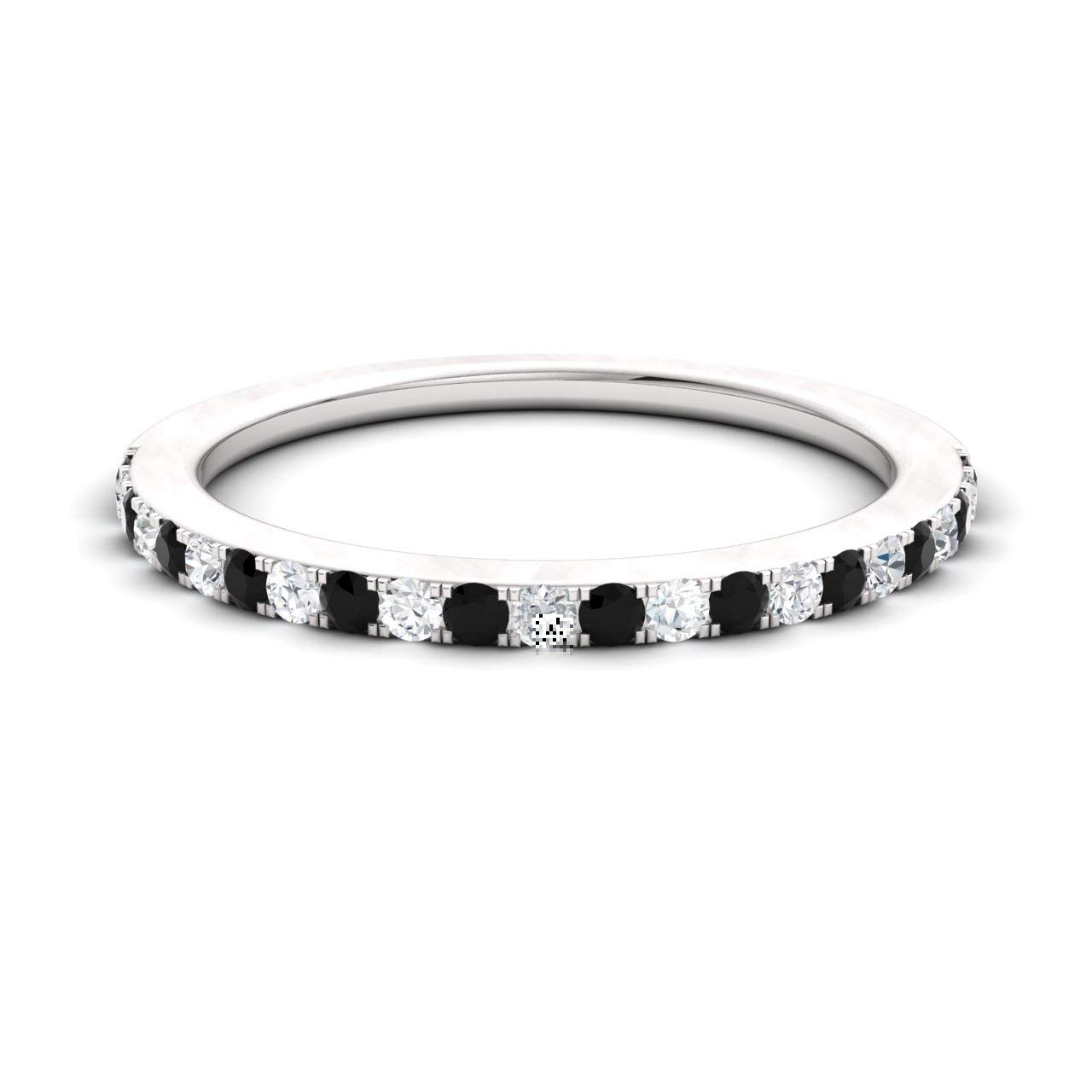 Diamondere Natural and Certified Black and White Diamond Wedding Ring in 14k White Gold | 0.39 Carat Half Eternity Ring, US Size 5