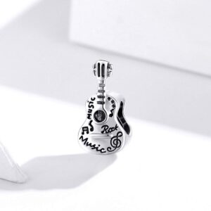 Guitar Charm 925 Sterling Silver Note Charm Music Charm Rainbow Charm Puzzle Charm Love Charm for Pandora Charm Bracelet (Guitar A)