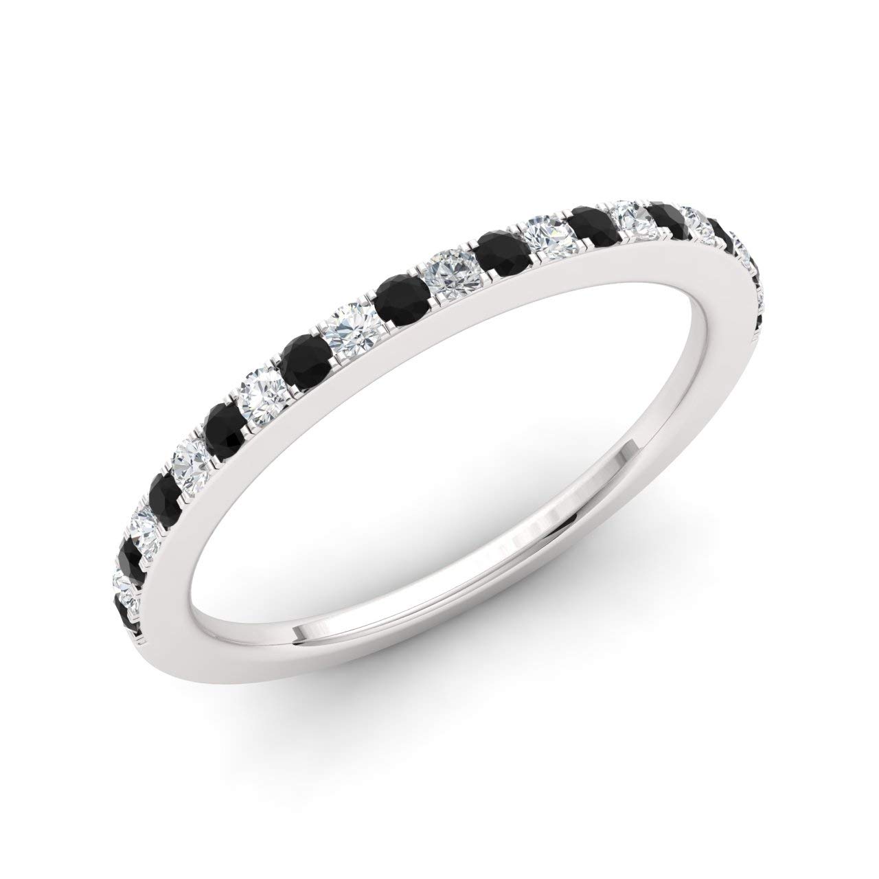 Diamondere Natural and Certified Black and White Diamond Wedding Ring in 14k White Gold | 0.39 Carat Half Eternity Ring, US Size 5