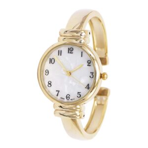 rosemarie & jubalee women's elegant mother of pearl metal hinged cuff bracelet watch (gold tone)