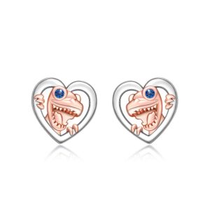 heart dinosaur earrings sterling silver studs for cute crystal sapphire jewelry women's statement hypoallergenic animal valentine gift