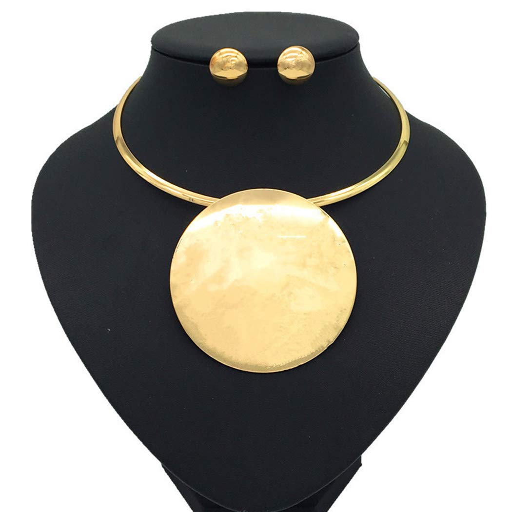 Barode African Choker Necklace Gold Round Necklaces Gothic Chunky Statement Necklaces and Earrings Set Jewelry for Women