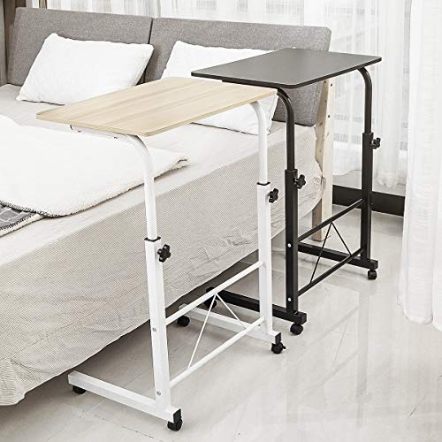 Artiss Wooden Adjustable Height Mobile Computer Desk Student Dorm Multifunctional Folding Table Bedside Desk Laptop Desk Table - (Color: White)