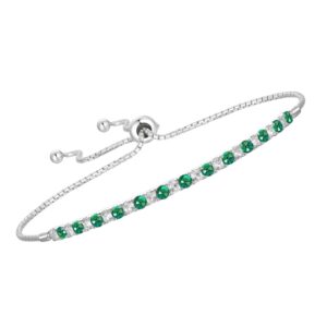 tirafina lab-created emerald and lab-created white sapphire adjustable bolo bracelet, sterling silver, easy-on easy-off (6, 7 and 8 inch wrist size)