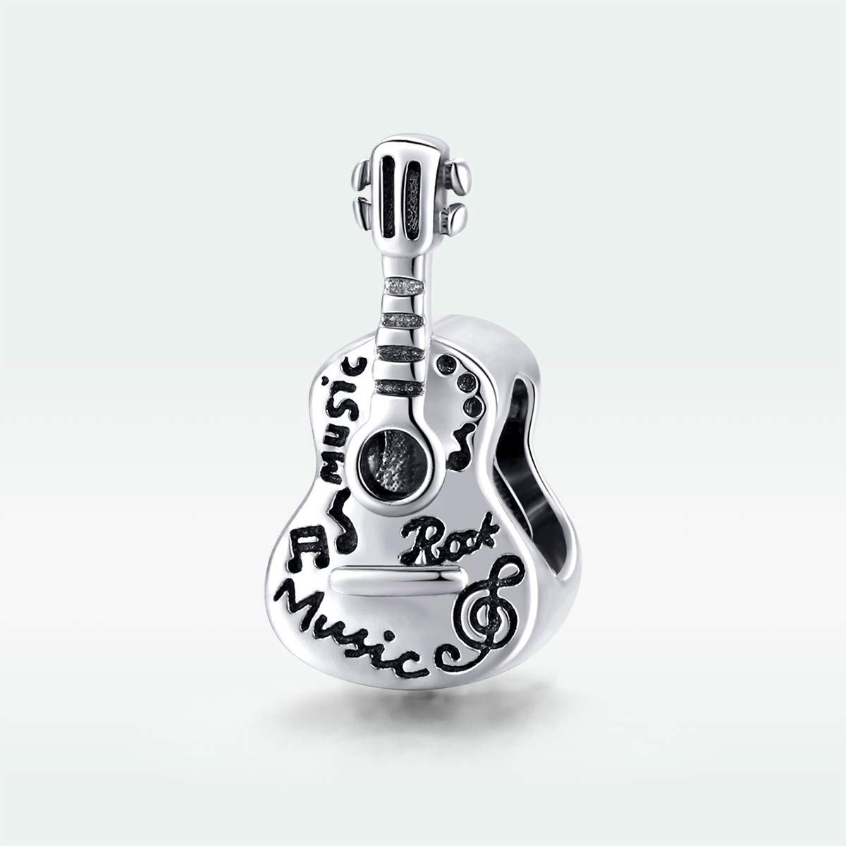 Guitar Charm 925 Sterling Silver Note Charm Music Charm Rainbow Charm Puzzle Charm Love Charm for Pandora Charm Bracelet (Guitar A)