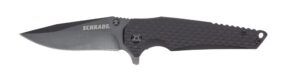 schrade 1136038 7.4in stainless steel folding knife with 3.5in clip point blade and g-10 handle for outdoor survival, camping and edc, black