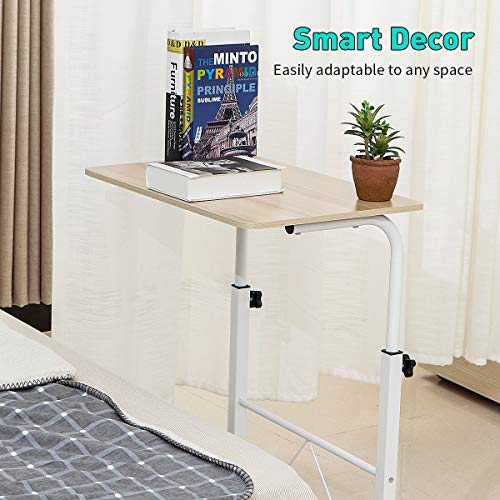 Artiss Wooden Adjustable Height Mobile Computer Desk Student Dorm Multifunctional Folding Table Bedside Desk Laptop Desk Table - (Color: White)