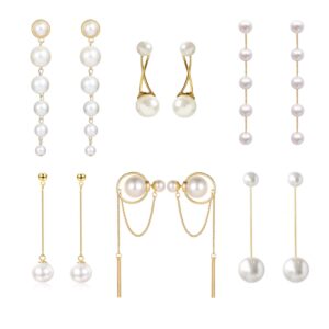 big simulated pearl long tassel drop earrings for women double sided front back cross imitation pearl dangle earrings