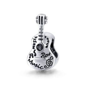 guitar charm 925 sterling silver note charm music charm rainbow charm puzzle charm love charm for pandora charm bracelet (guitar a)