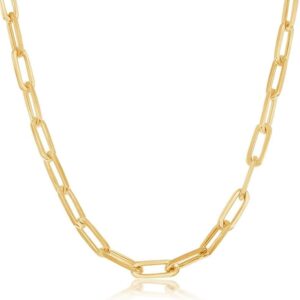 beaux bijoux paperclip chain link necklace sterling silver 14k gold or rhodium plated 2.8 3.2mm or 5.5mm width 16" 18" 20" 22" 24'' and 30 inch chain necklaces for women, metal, unavailable