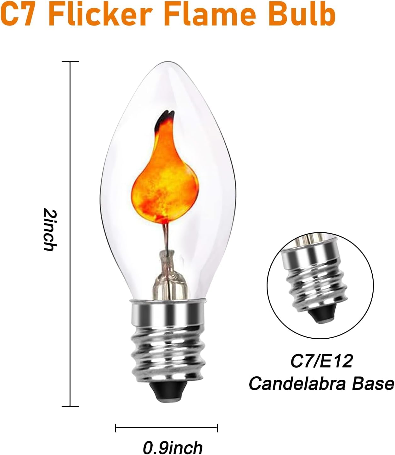 Tupkee C7 Flickering Flame Bulb – 1W, Light Bulb with Orange Glow That flickers and Dances up and Down - Replacement for E12 Base Christmas Candolier Window Candle - 2/Pkg