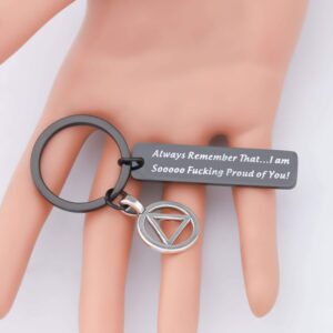 MAOFAED Sobriety Gift Addiction Recovery Gift AA Alcoholics Anonymous Birthday Gift Sober Keychain New Beginnings Gift 12 Steps Gift (soooo proud of you black)