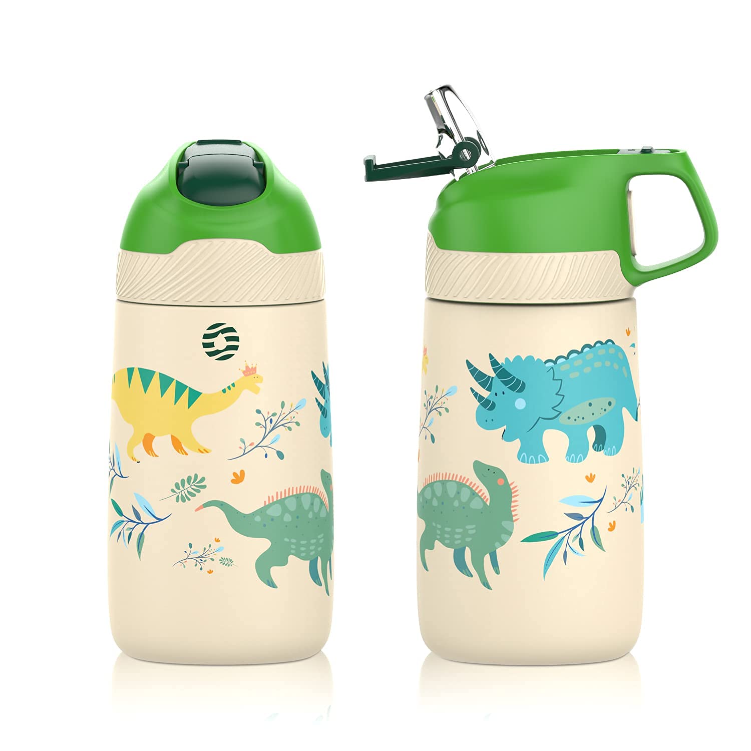 FJ bottle FJ bottle 13 oz Patent Design Insulated Kids Water Bottle with Straw Lid and Silicone Protective Cover, AirFree Vent Technology Care for Kids, BPA Free, Multiple Colors (Wild Dinosaur/12 oz)