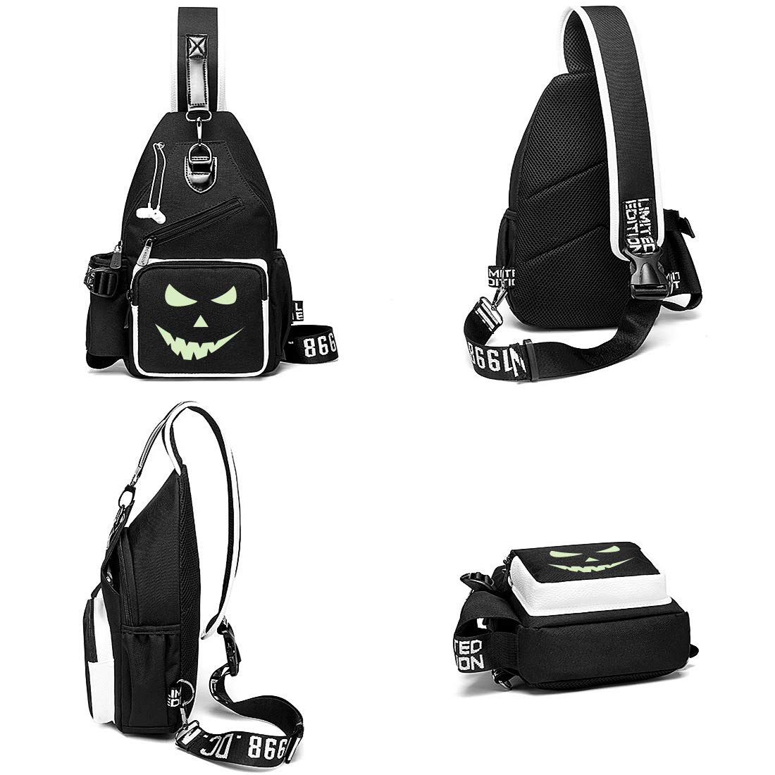 Xinveen Luminous Sling Bag Cross Body Shoulder Backpack Multifunction Chest Bag for Men Boys Travel Sports Evil Smile